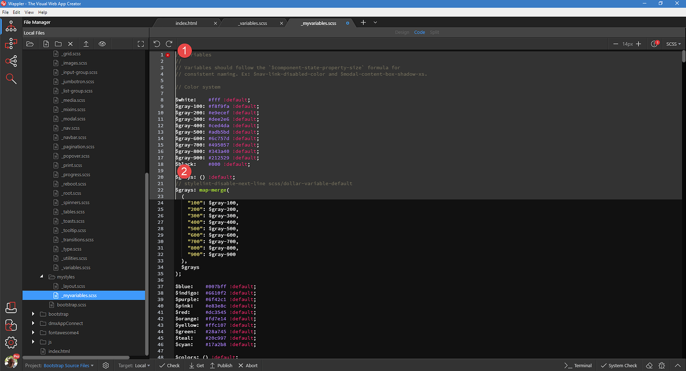 Wappler Documentation - Using Bootstrap Source Files