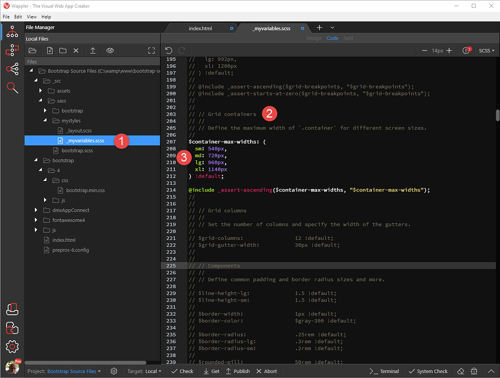 Wappler Documentation - Using Bootstrap Source Files
