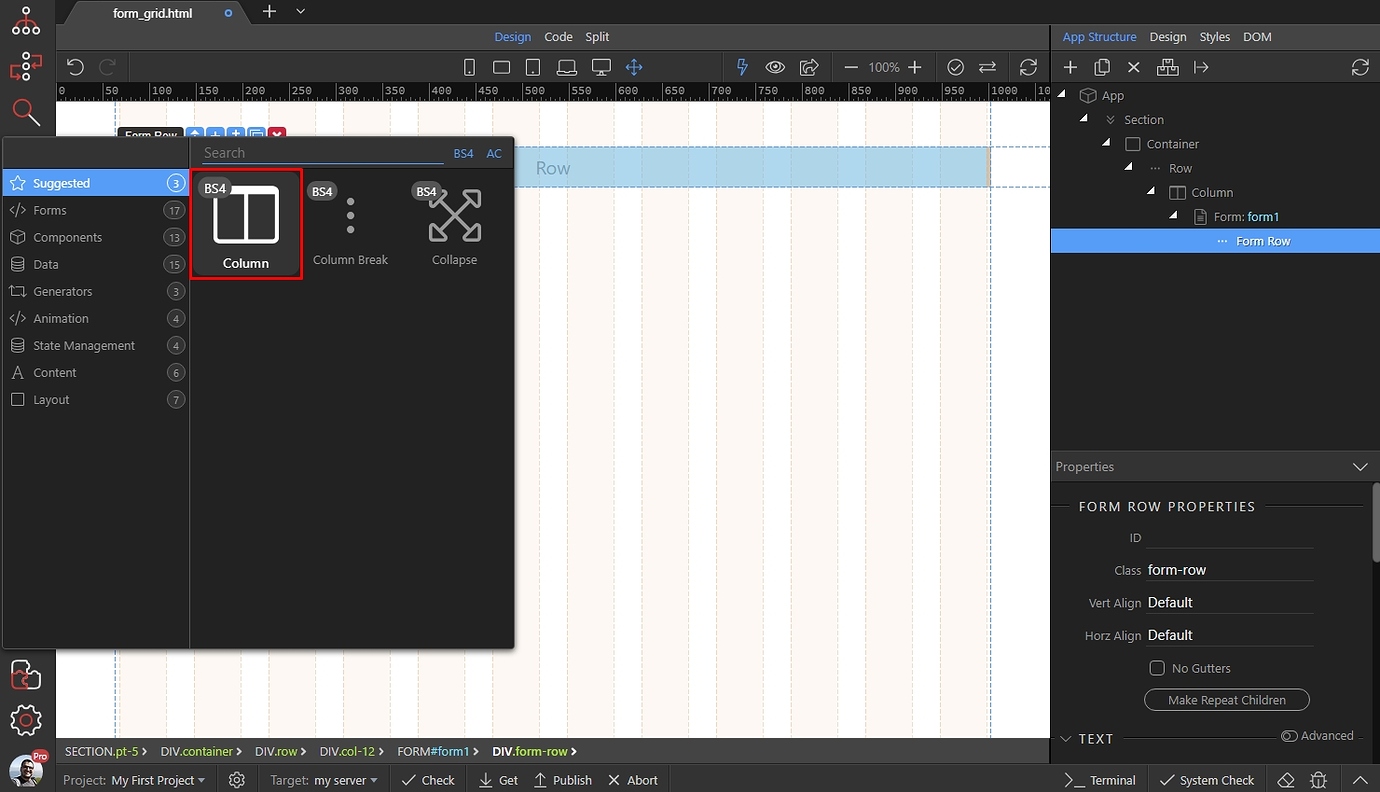 Wappler Documentation - Building Multi-Column Forms