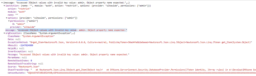 Accessed Jobject Values With Invalid Key Value Error When Permission Is Set Server Side