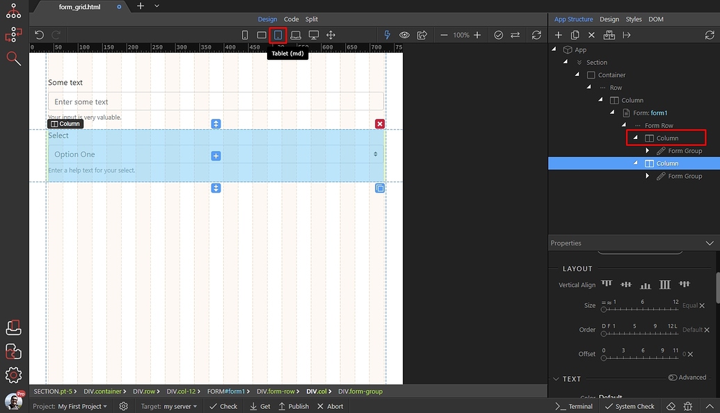 Wappler Documentation - Building Multi-Column Forms