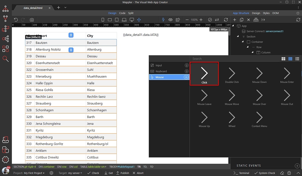 Wappler Documentation - Displaying Record Details with the Data Detail Component