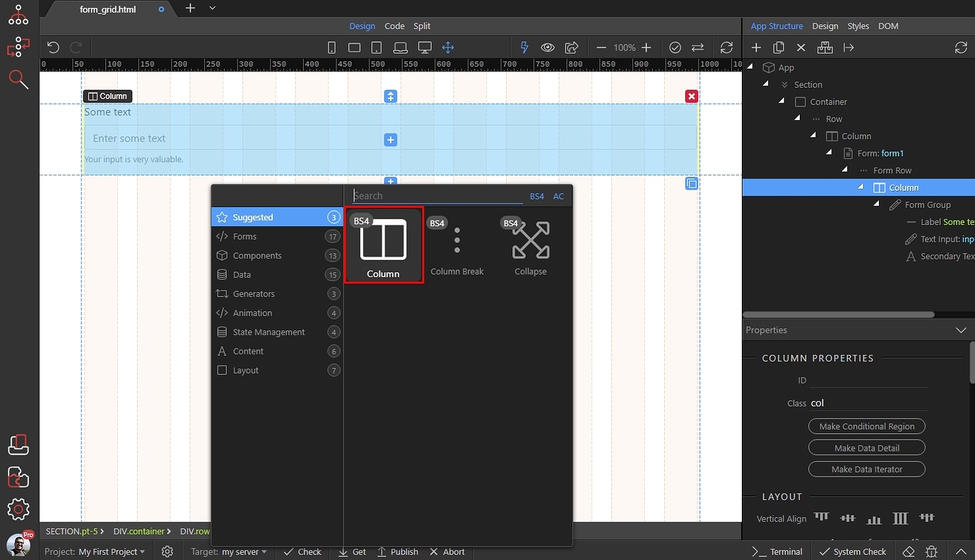Wappler Documentation - Building Multi-Column Forms