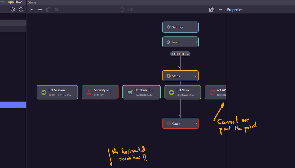 Missing horizontal scroll bar in server actions graphical editor - Bugs - Wappler Community