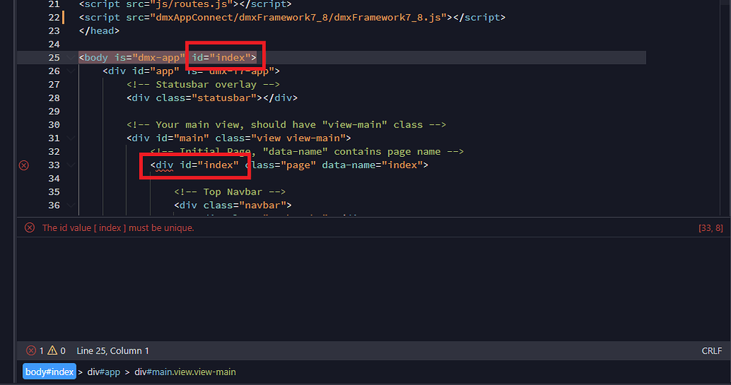 Minor bug: on Framework 7, Wappler creates two elements with same id ...