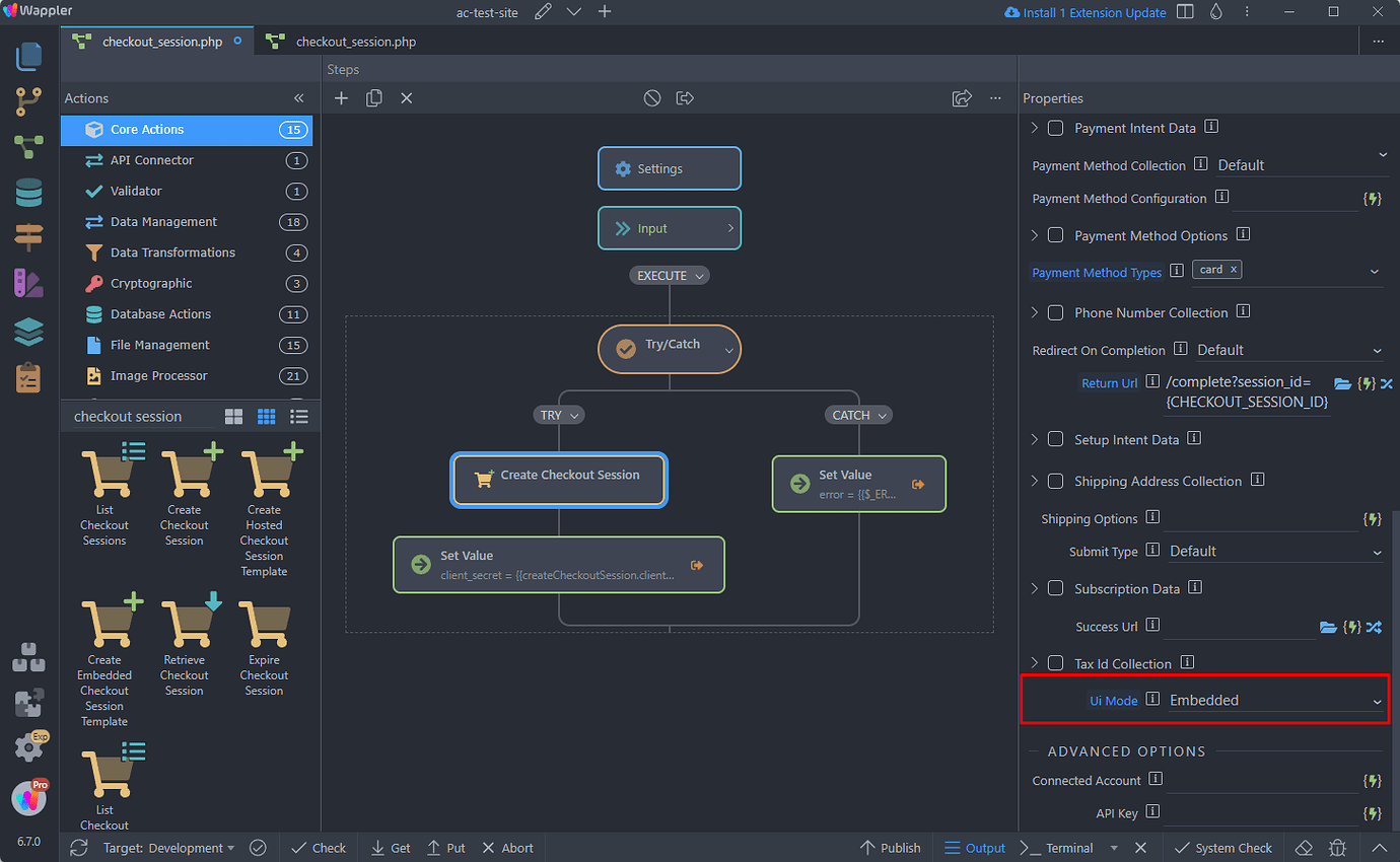 Wappler Documentation - Using Stripe Embedded Checkout