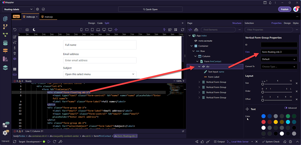 `.form-floating` is not recognised - Feature Request - Wappler Community