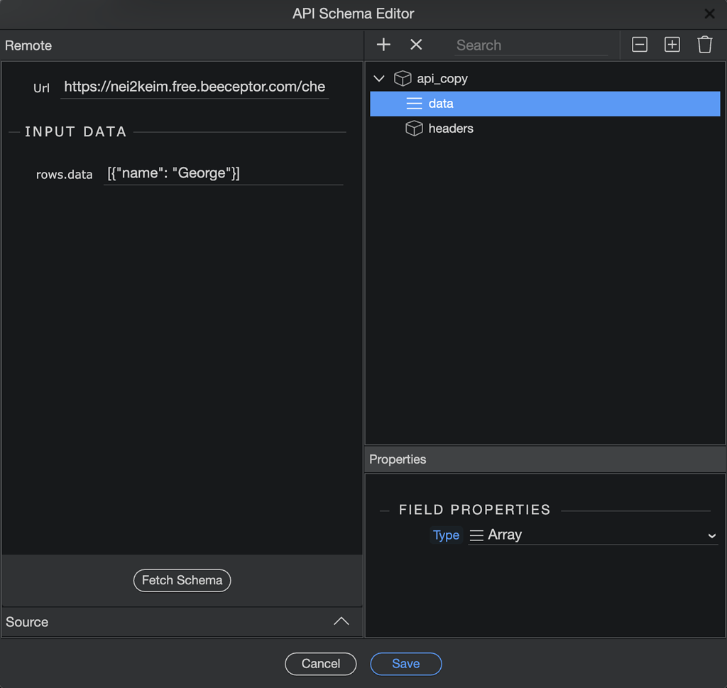 API connector, schema setup, can't post JSON - Bugs - Wappler Community