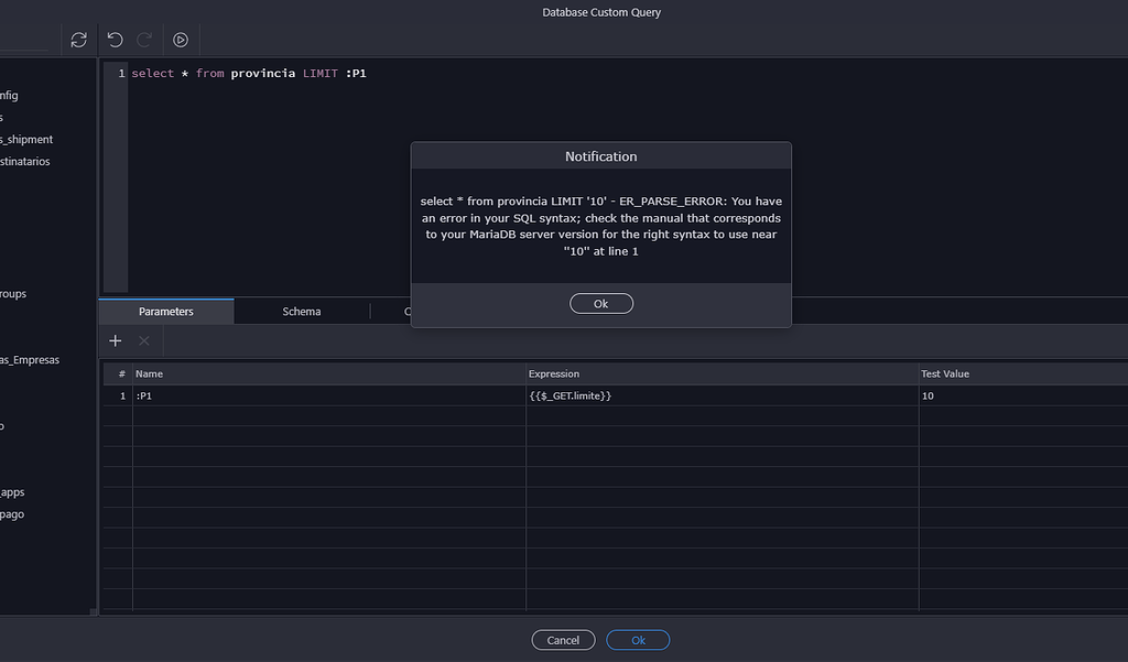 Error When Use Parameters In Custom Queries Using Nodejs Limit And Offset Clause How To