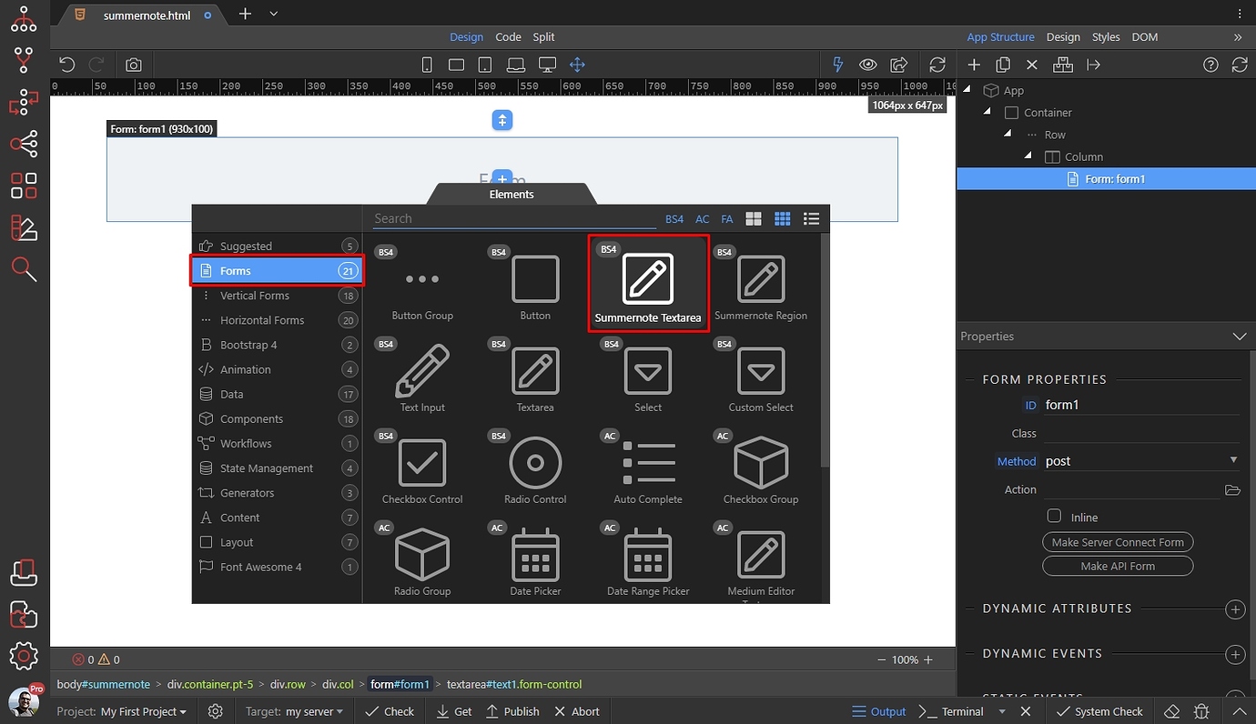 Wappler Documentation - Using Summernote WYSIWYG Editor