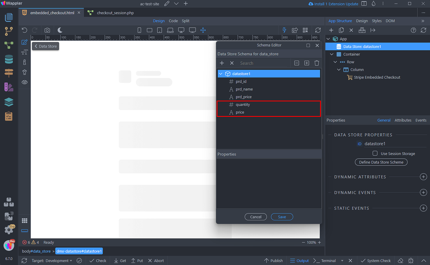 Wappler Documentation - Using Stripe Embedded Checkout