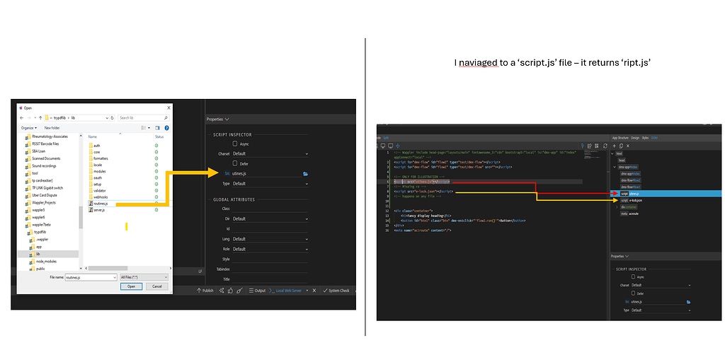 Using File Picker For A Script Src Via Dom Panel Does Not Return A Full