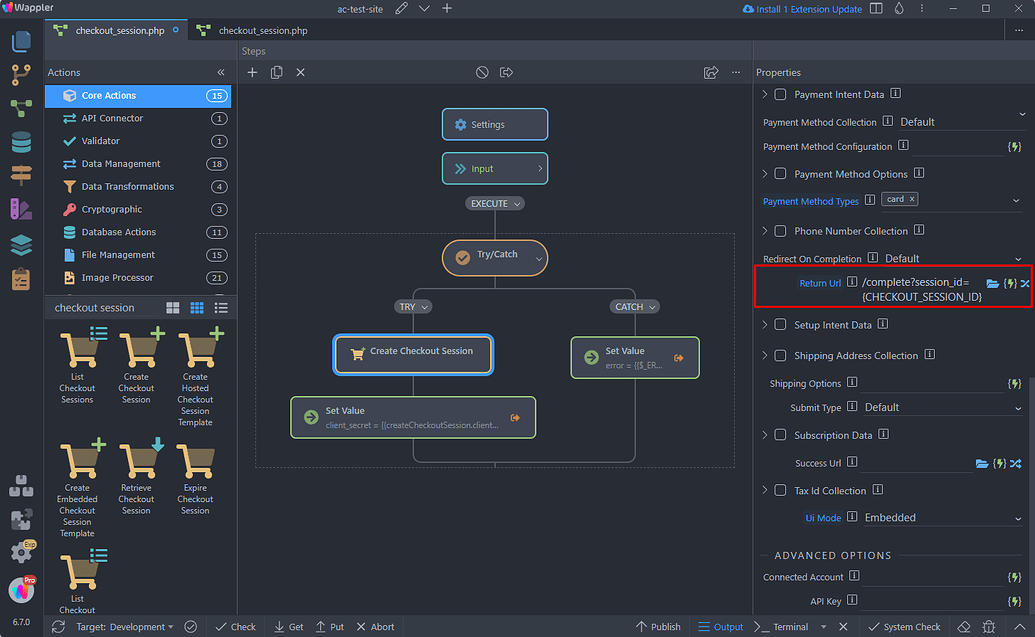 Wappler Documentation Using Stripe Embedded Checkout