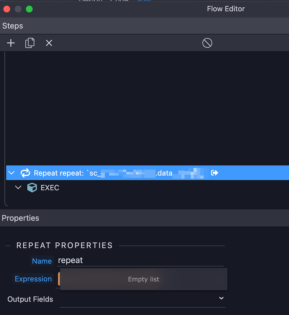 Flow Editor, Repeat step doesn't show any fields to output - Bugs - Wappler Community