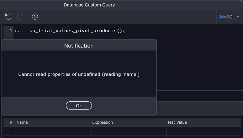 MySQL -Stored Procedure Error - Cannot read properties of undefined (reading 'name') - Bugs ...