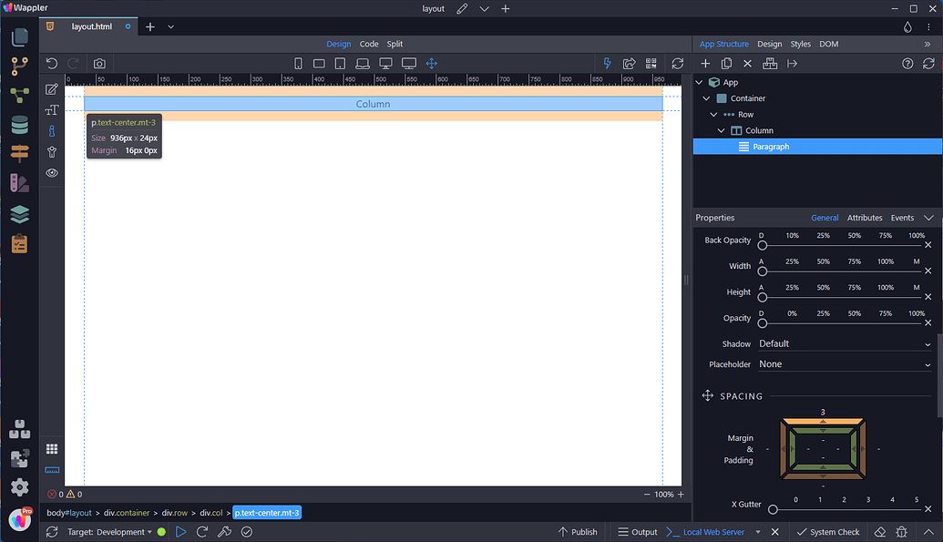 Wappler Documentation - Bootstrap Layout