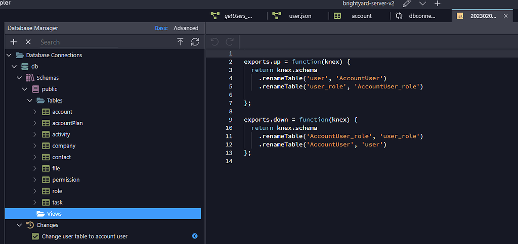 Base table moved to subtable when changing name. Resulting in future database change failures ...