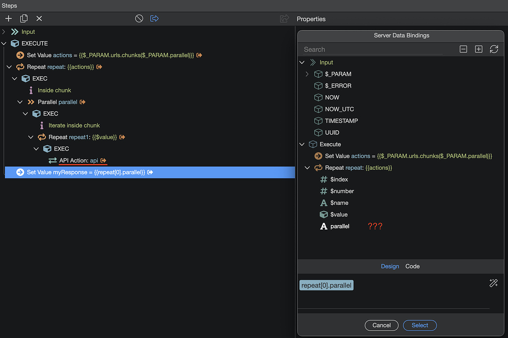 Parallel Block Inside A Repeat Doesnt Show In Data Binding Picker Bugs Wappler Community 