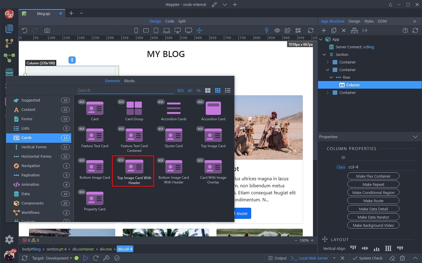 Wappler Documentation - Using Bootstrap 5 Placeholders