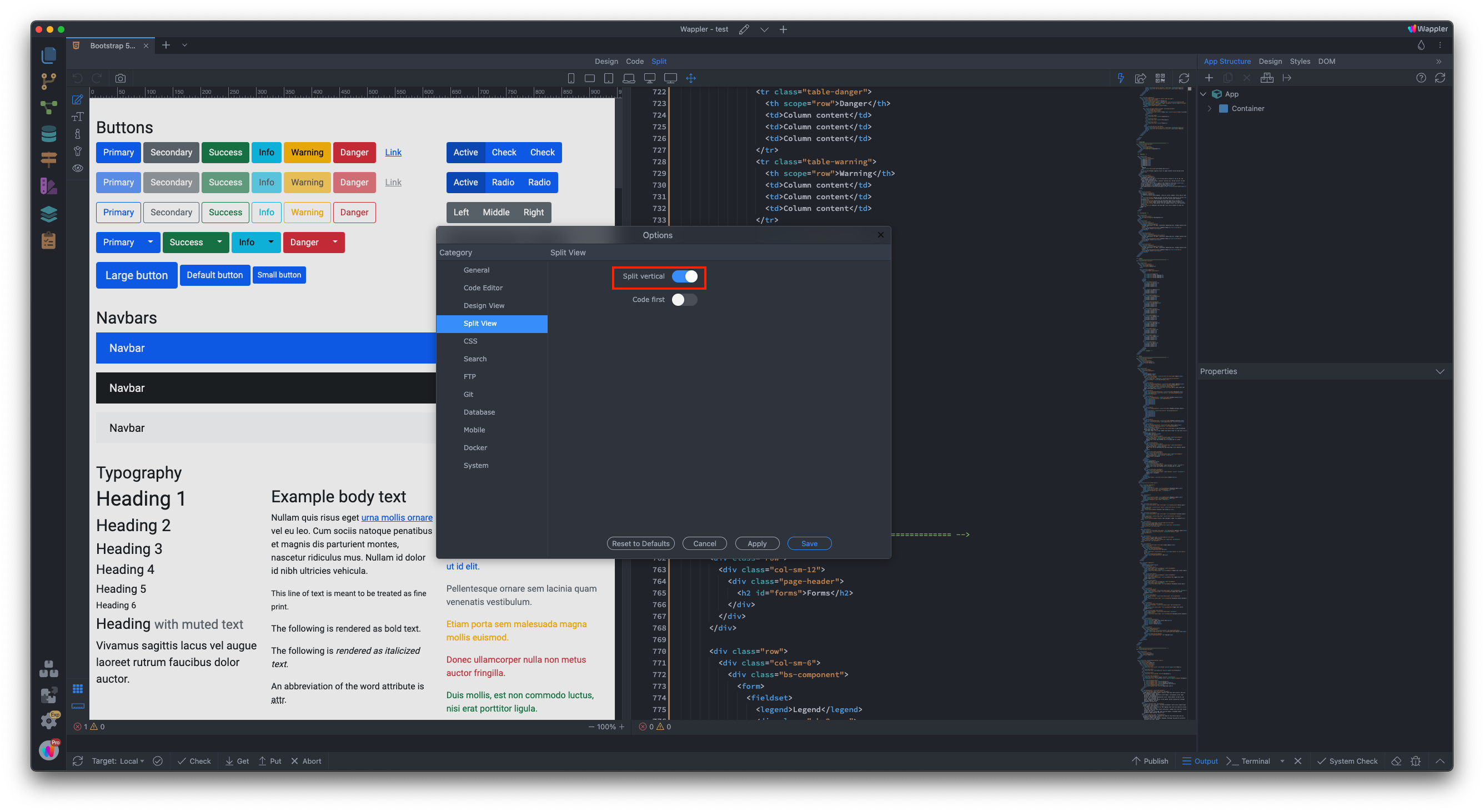 Add side-by-side and other options to split design and code directly in toolbar - Feature ...