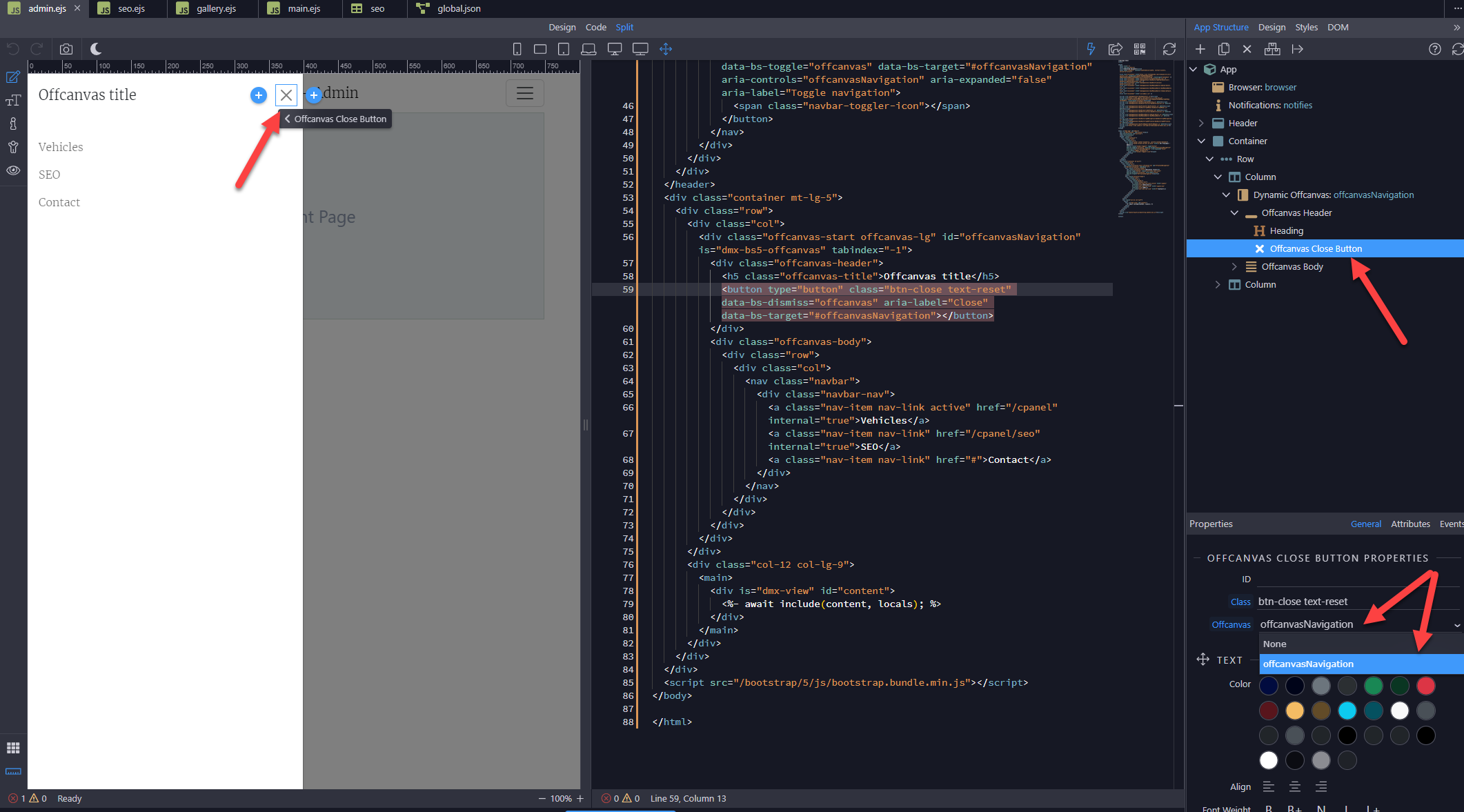 Nodejs Elements Not Accessable On Main Layout Via Ui Need Help