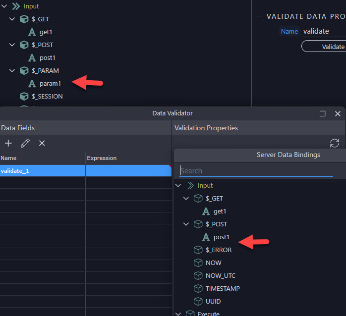 Params Not Availabe Under Data Binding Of Validate Data In Library Bugs Wappler Community
