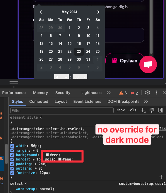 Dmx date picker not fully dark mode compatible - Bugs - Wappler Community