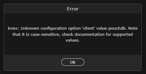 Query Builder Knex error unknown configuration option 'client' value PouchDB - Bugs - Wappler ...