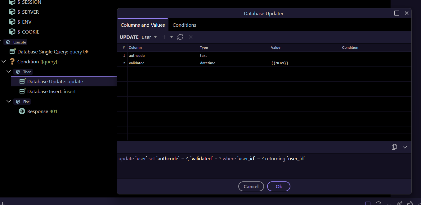 Database Single Query Database Inters And Database Update Does Nothink