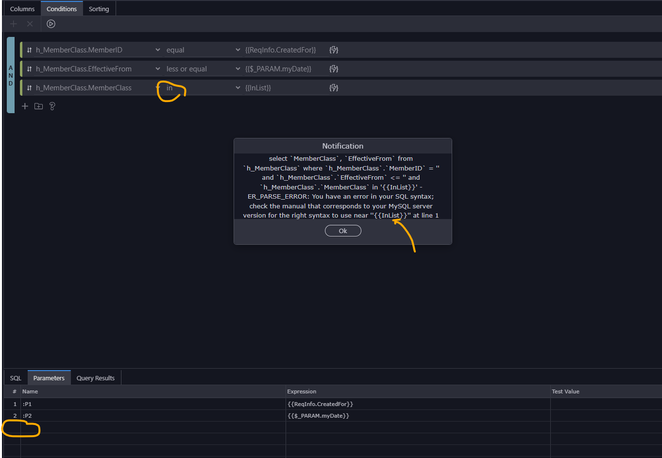 Query builder problem with IN condition - Bugs - Wappler Community