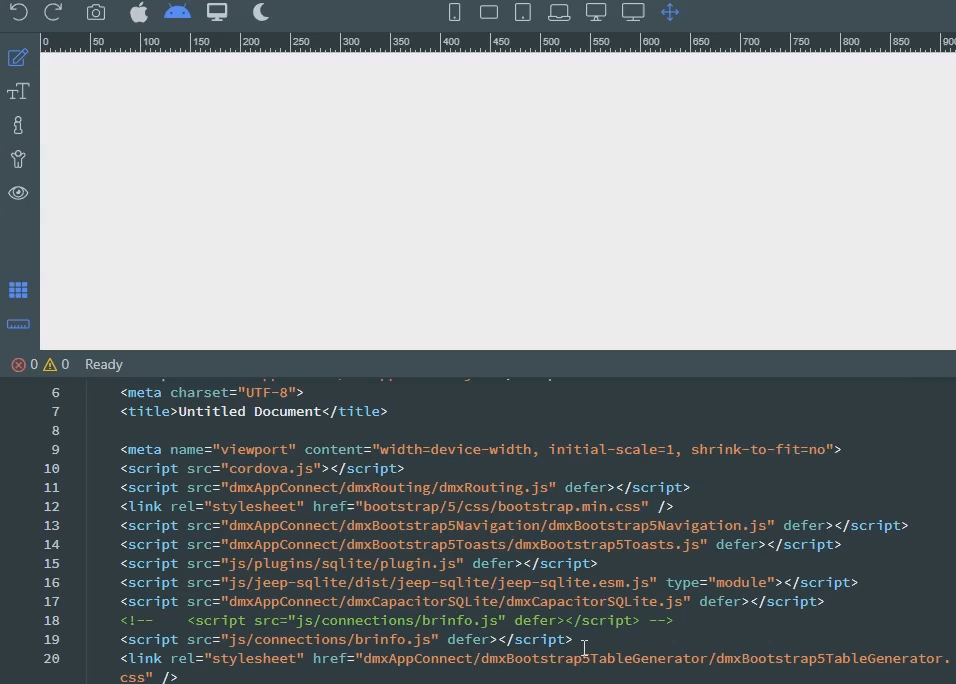 Page Goes Blank When Adding Sql Lite Connect Script To Mobile Project