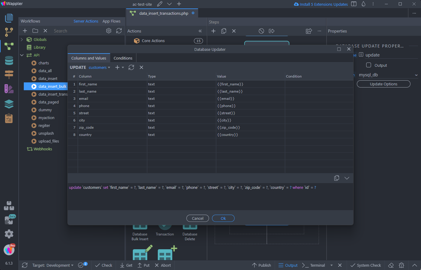 Using Database Transactions Server Side Components Wappler Community
